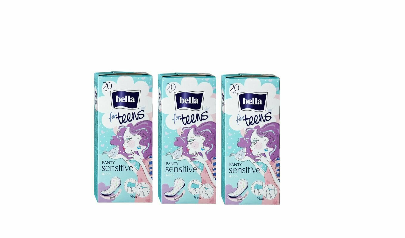 BELLA прокладки ежедневные FOR TEENS Sensitive, 20шт/уп, 3 уп