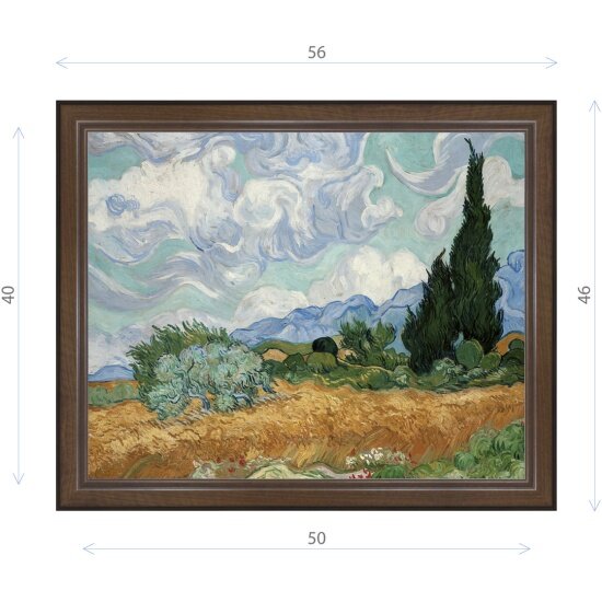 Картина Декор Депо Винсента Ван Гога Пшеничное поле с кипарисами Матовая бумага в раме без стекла 46х56 см, DDK03015E21W50H40P24