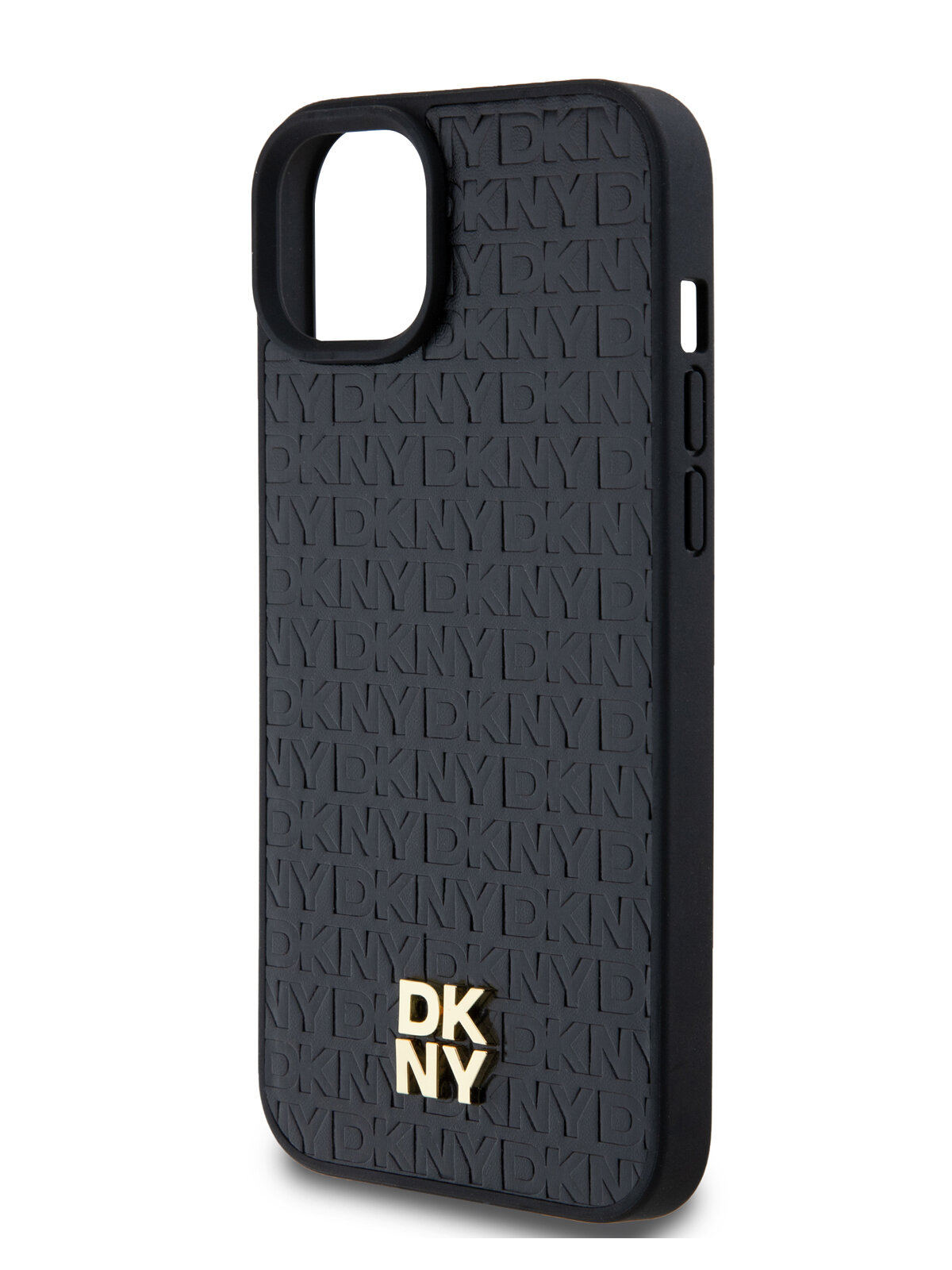 DKNY для iPhone 15 чехол PU Repeat Stack metal logo Hard Black (MagSafe)