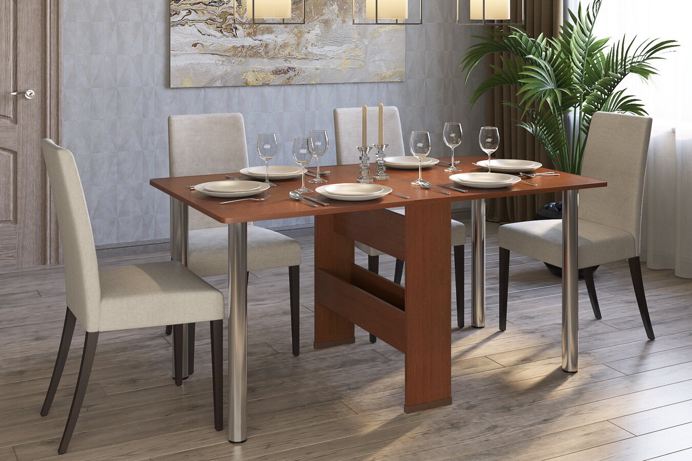 Стол-книжка СКР-3-Р Вишня, раскладной, обеденный, 73.9х85.0х154.5 см, россия