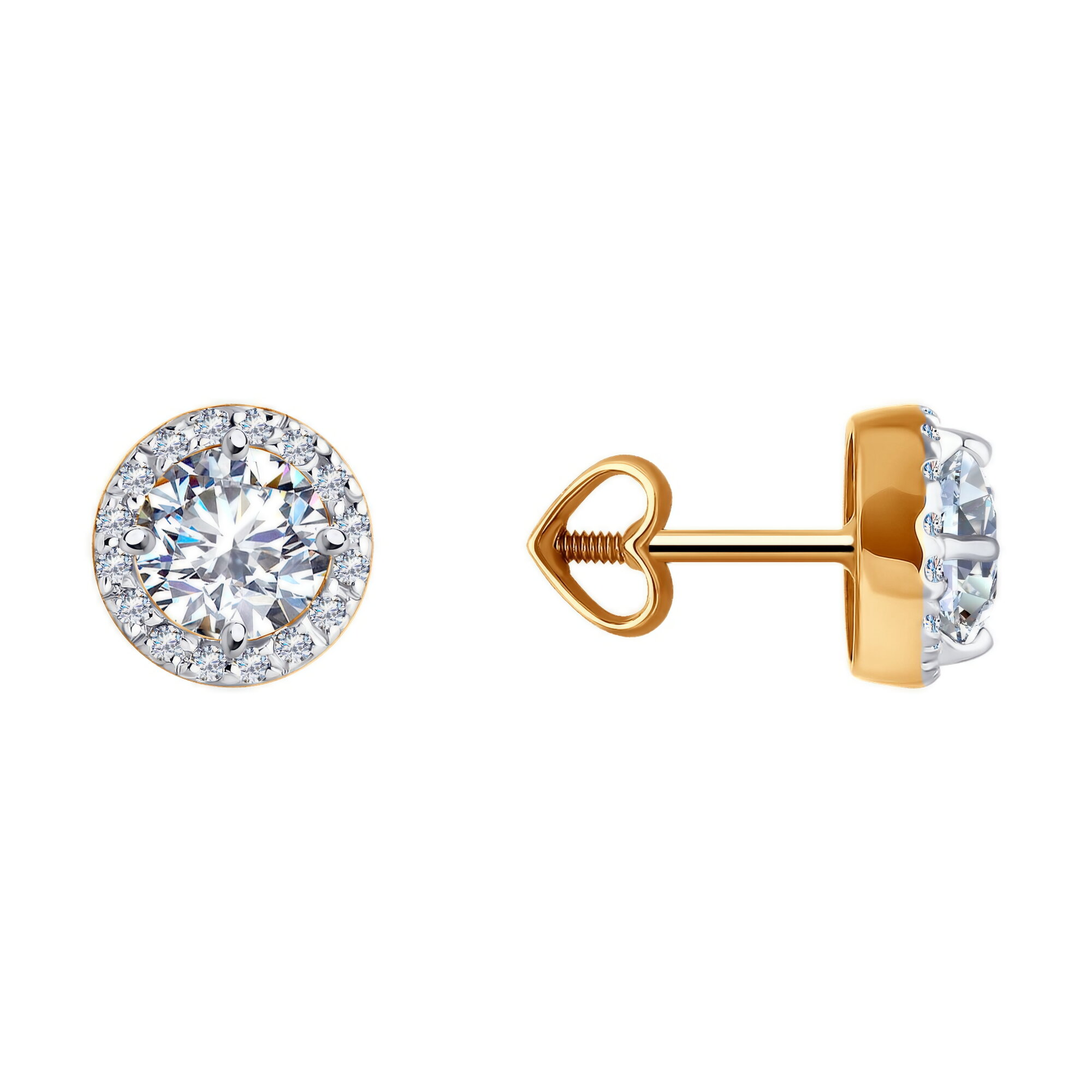 Серьги пусеты, красное золото, 585 проба, фианит