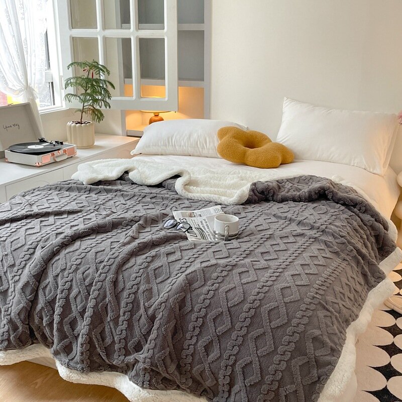 Зимнее новое одеяло из тафты и овечьей шерсти, одеяло для спальни, офиса, дивана, утолщенное плед, оптовая продажа