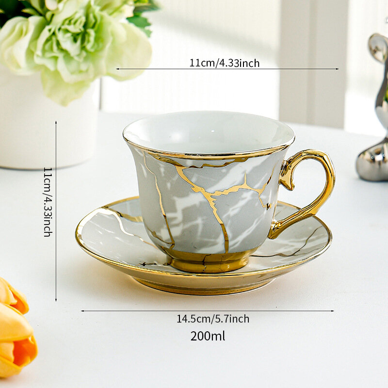 Керамическая кофейная чашка с золотым ободком и кракелюром, 200 мл, 6 цветов, чашка+блюдце. Мояэкономка