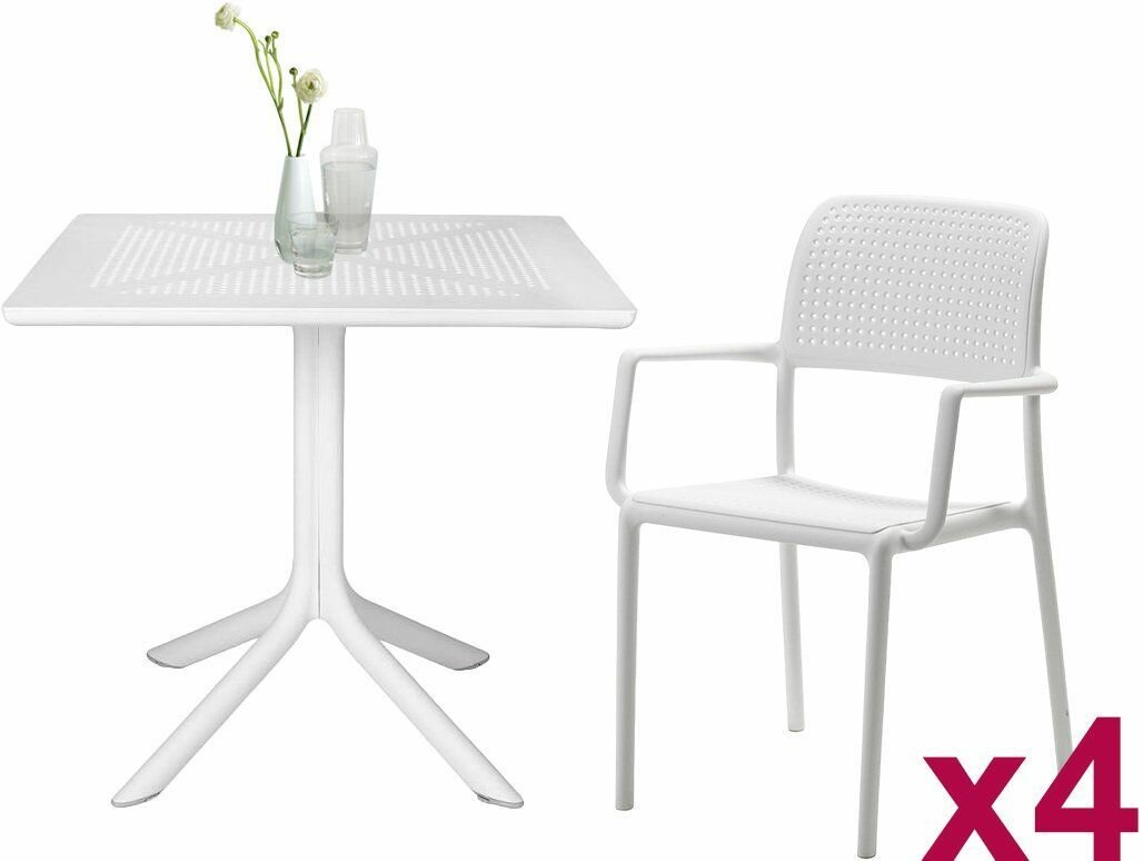 Набор садовой мебели NARDI Clip 80 Bora, обеденный стол и 4 стула, белый