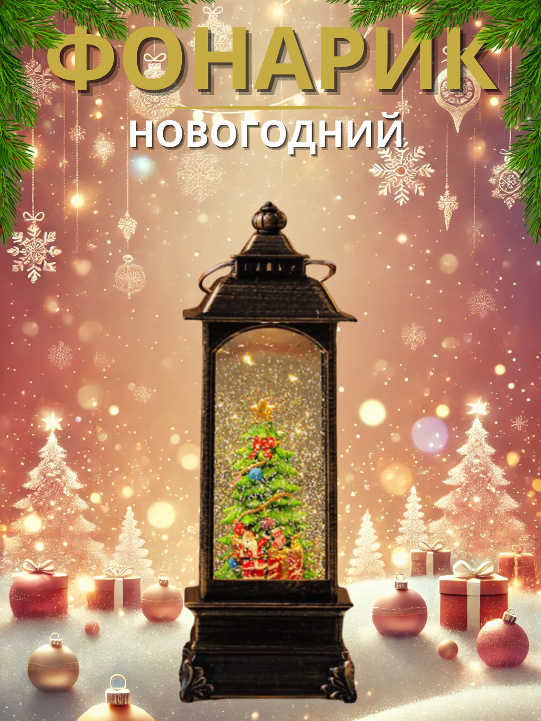 Декоративный светодиодный рождественский фонарь с новогодной музыкой