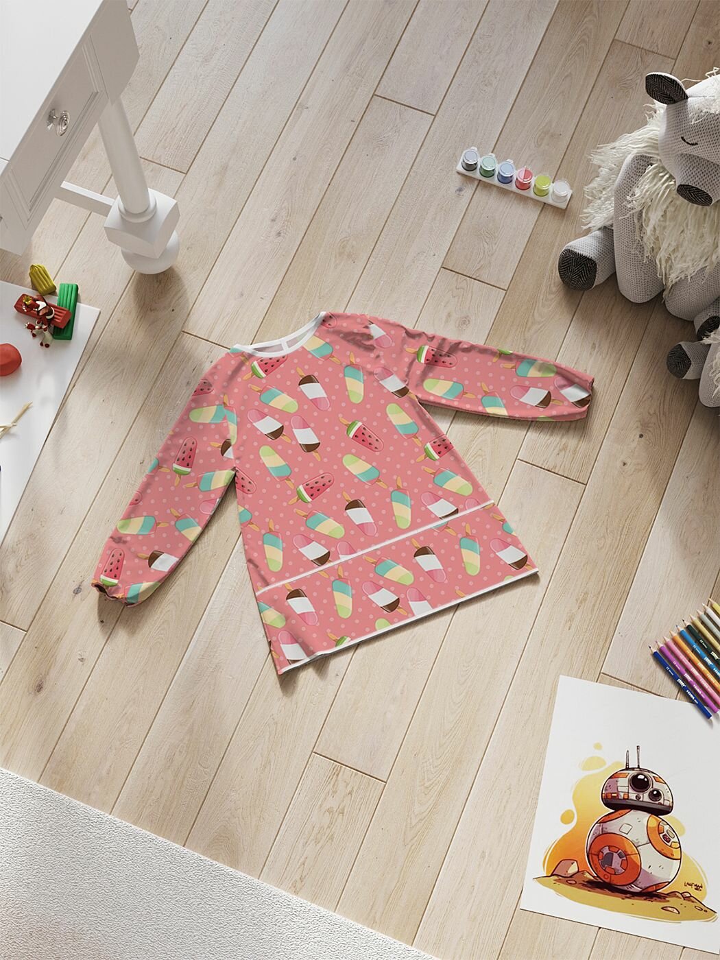 Фартук детский "Вкусные мороженки" с рукавами, 1-2 года, JoyArty