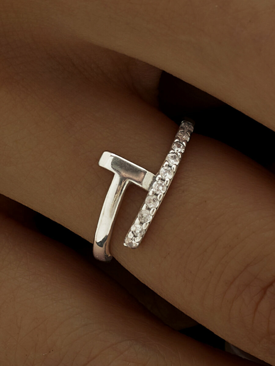 Кольцо тонкое, серебро, 925 проба, родирование, фианит