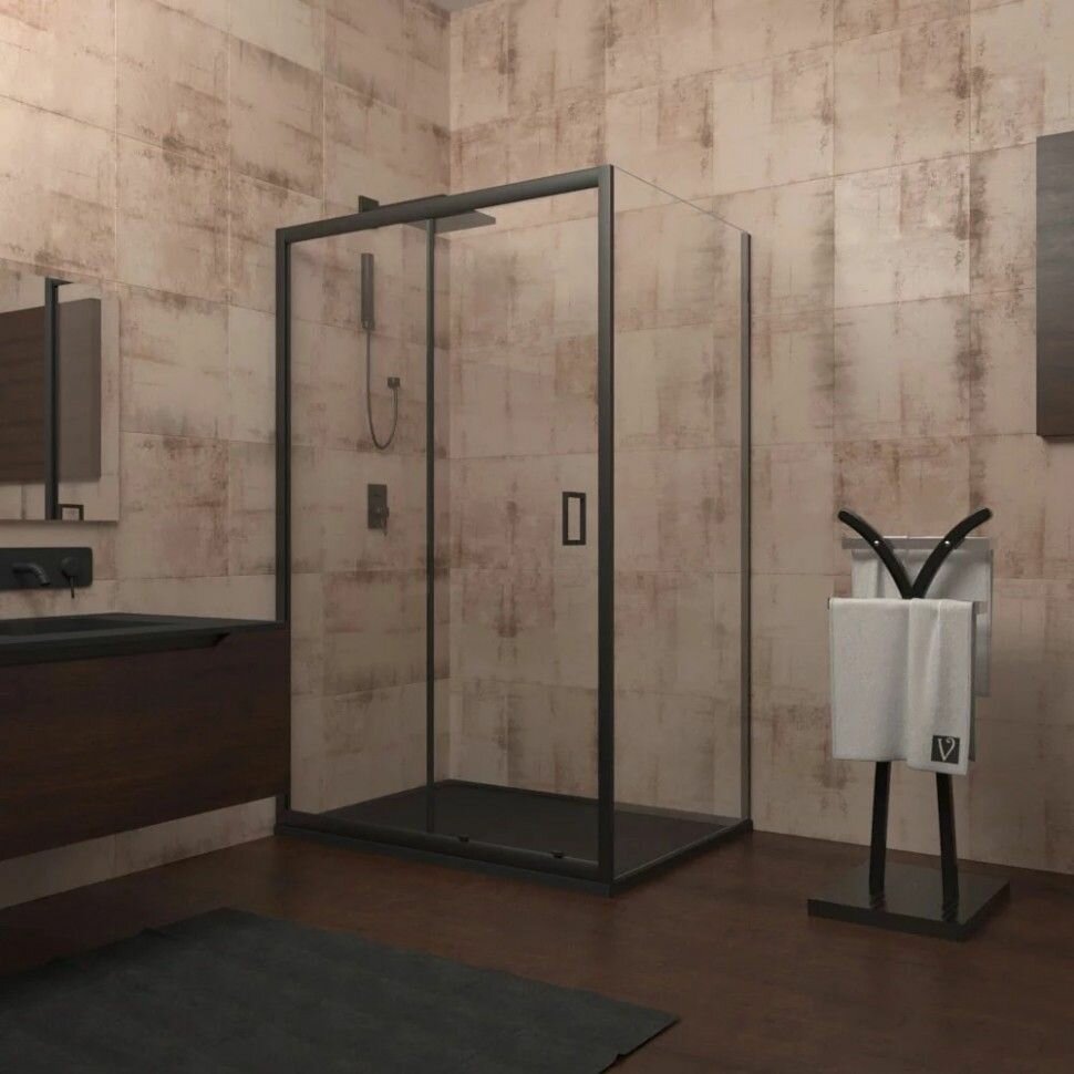 Душевой уголок Veconi Rovigo RV-040B 110х90 стекло прозрачное, профиль черный матовый RV040B-11090-01-C1