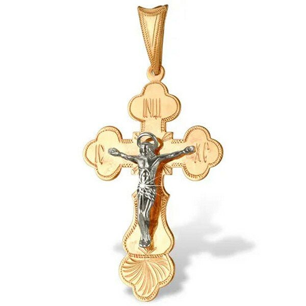 Крестик, красное золото, 585 проба, родирование