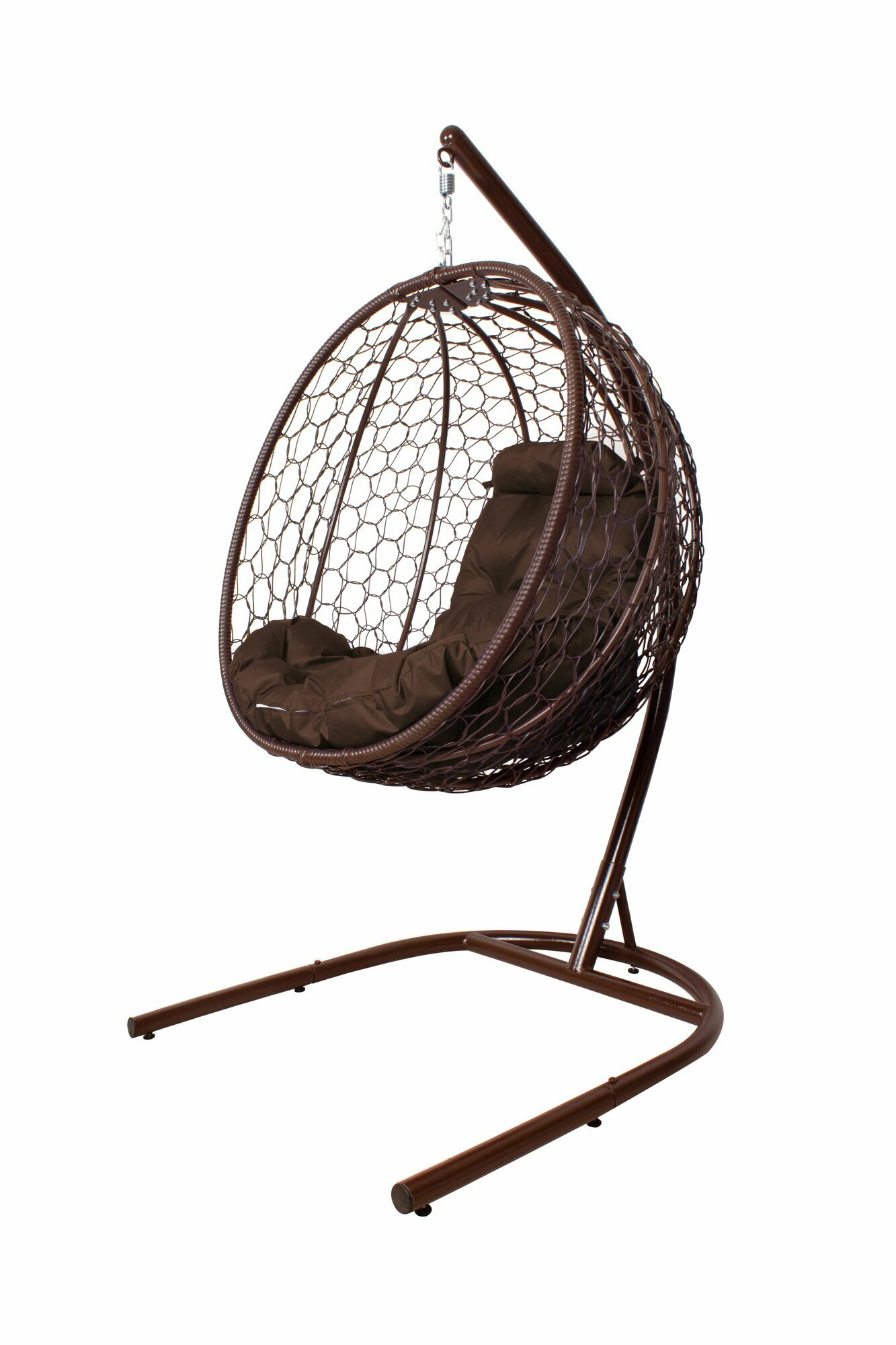 Подвесное кресло капля складная, с ротангом коричневое, коричневая подушка