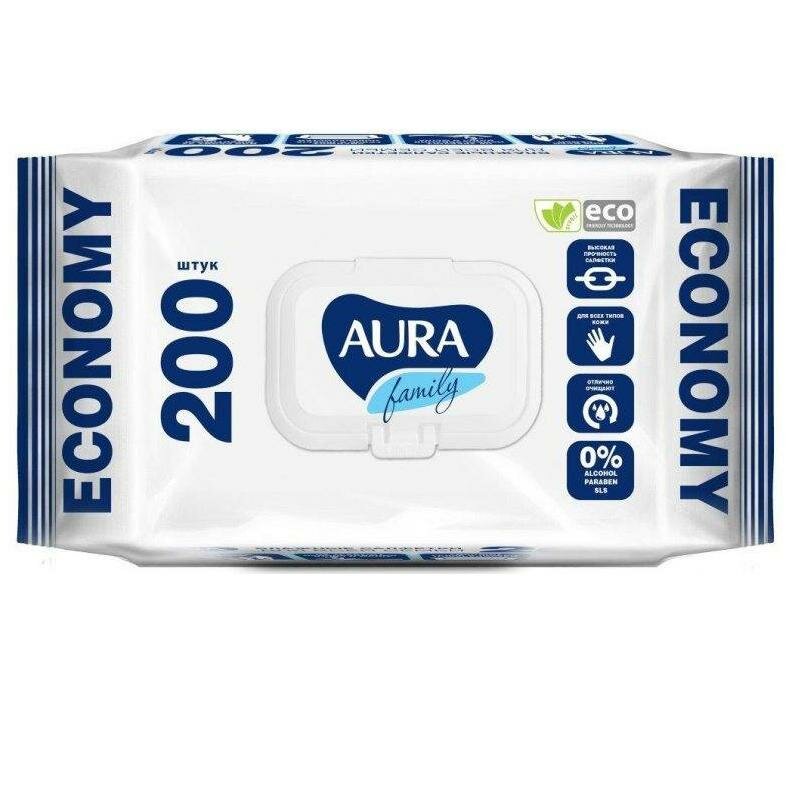 Аура Влажные салфетки для всей семьи FAMILY с крышкой 200шт