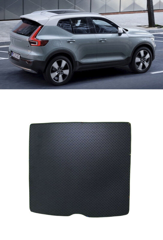 Коврик ЭВА (ЕВА) Volvo XC40 багажник 2017 - (Вольво) / цвет Черный c черной окантовкой. Фактура - ромб /EVA Smart