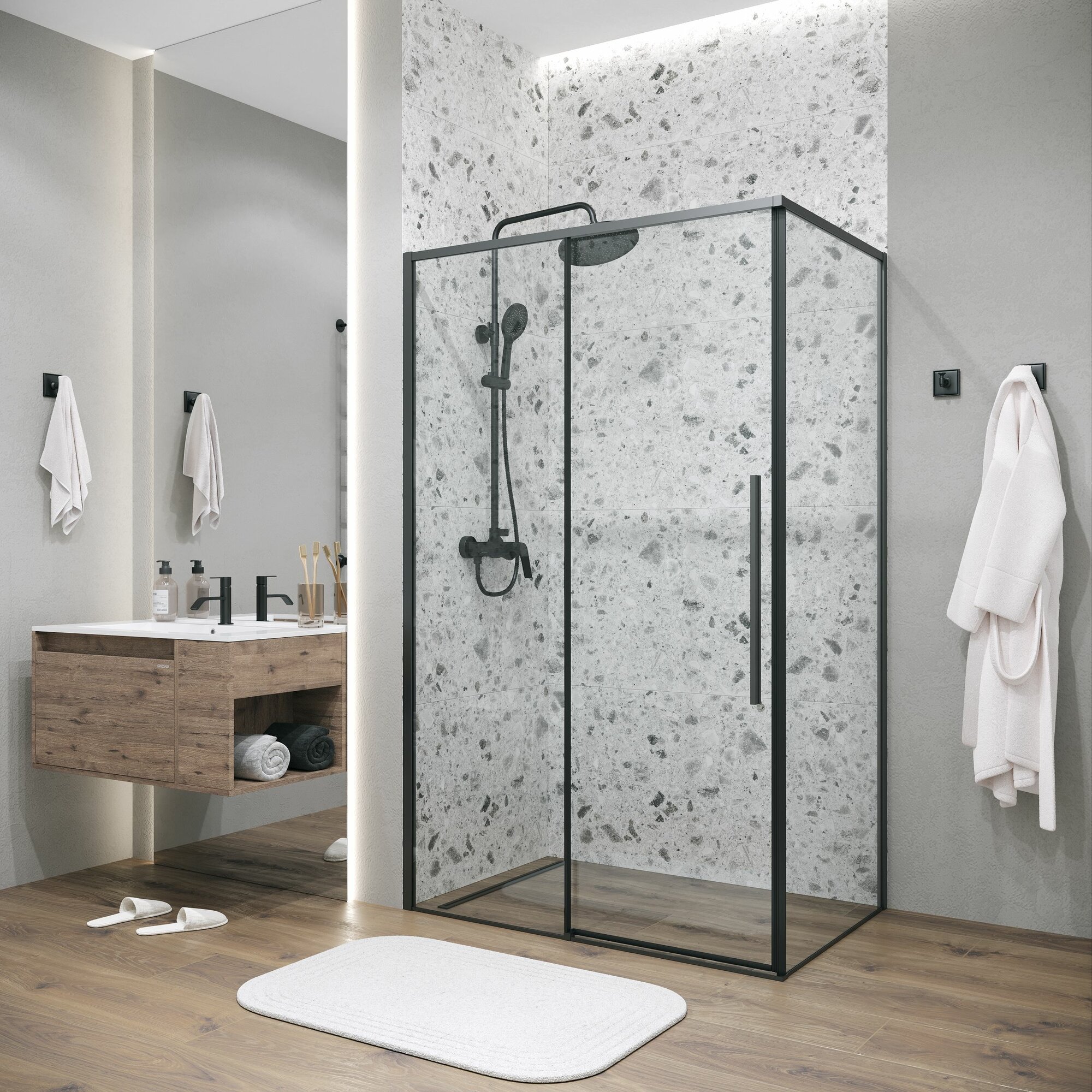 Душевое ограждение Grossman Galaxy 120. K33.01.1280.21.00 (120х80х195) дверь раздвижная, черный матовый, стекло прозрачное,2 места