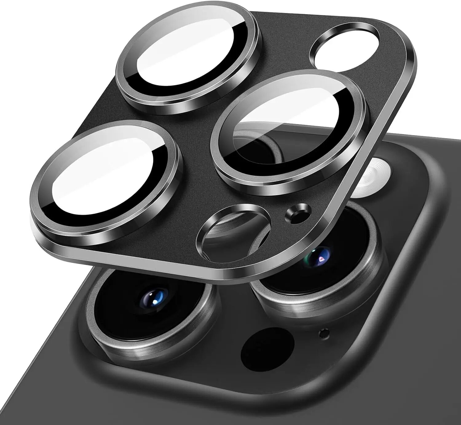 Защита камеры iPhone 13 Pro, металл + стекло, черная