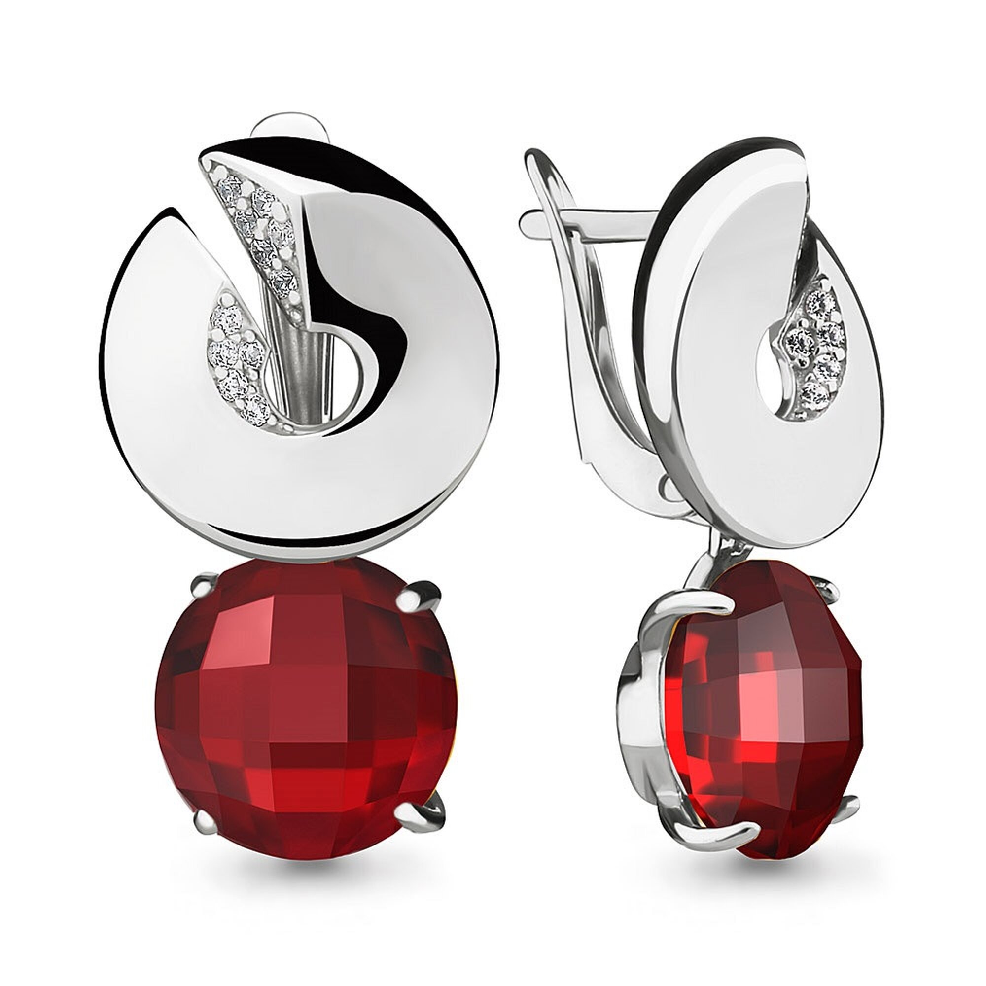 Серьги, серебро, 925 проба, родирование, фианит, гранат