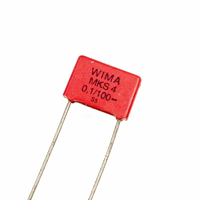 Конденсатор WIMA MKS4-104/100-Rполипропиленовый 0.1мкФ, 100 В DC 7 мм градусов красный 1 шт
