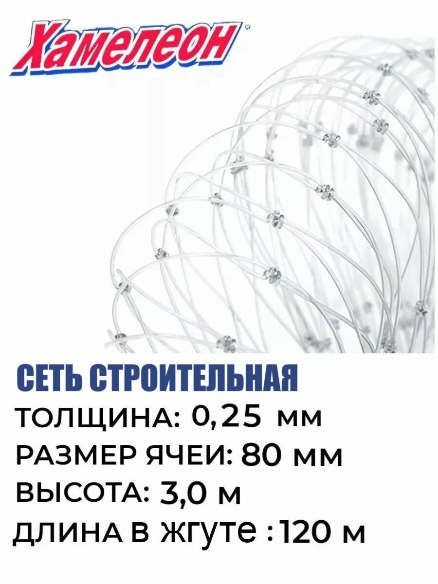 Сетка строительная Momoi Fishing Хамелеон леска, толщина 0,25 мм, ячея 80 мм, высота 3,0 м кукла