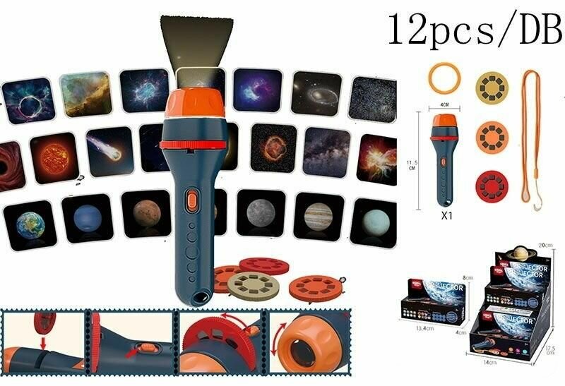 Проектор КНР "Фонарик", на шнурке, серый с оранжевым, свет, батарейки, в коробке