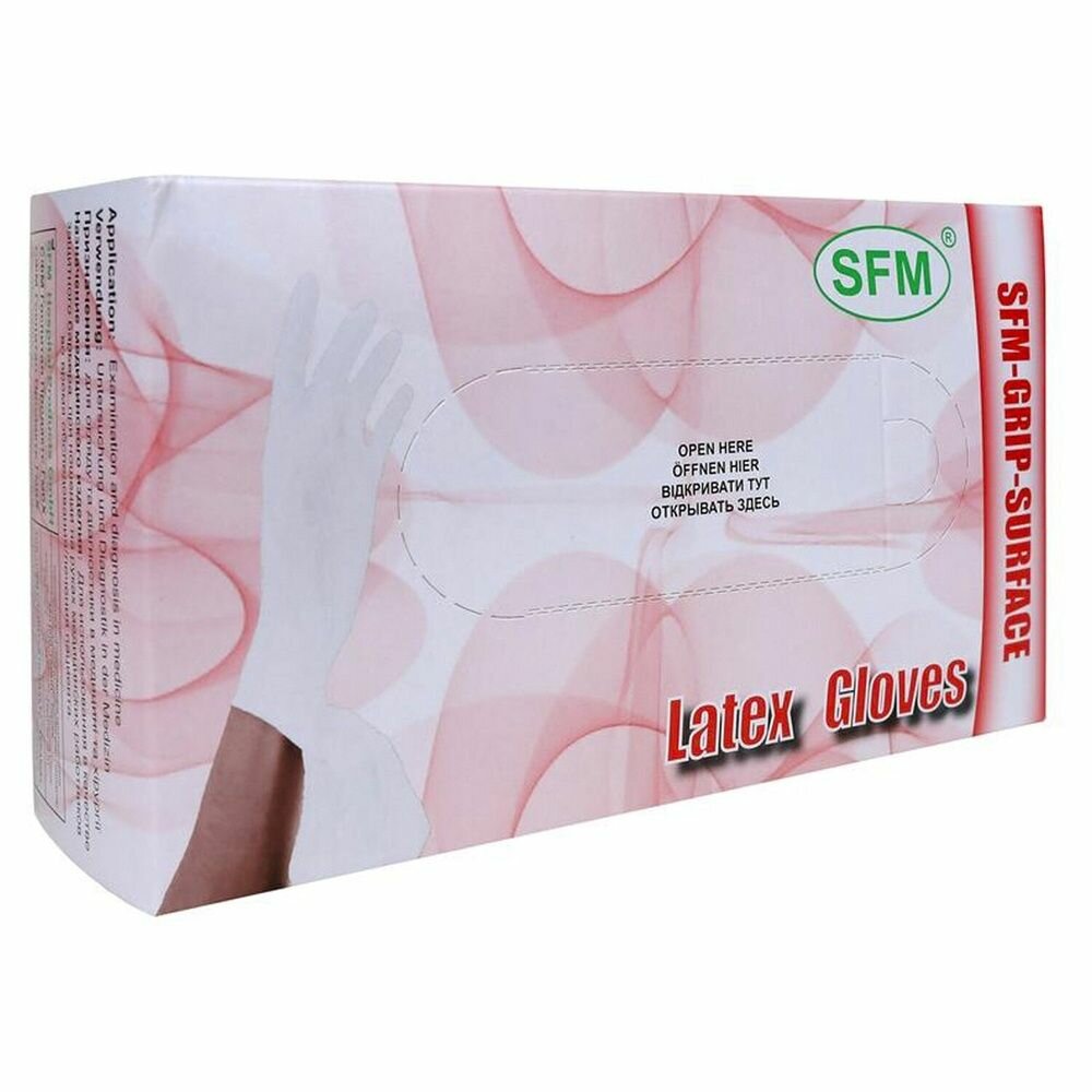 Перчатки латексные SFM смотровые, Grip-Surface, 50 пар, размер М