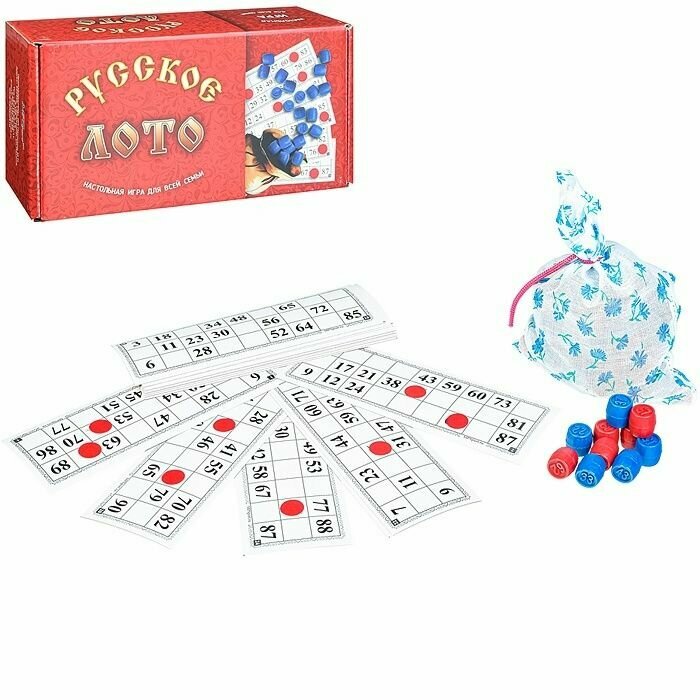 Русское лото MPSport бочонок-пластик, 24 карточки, мешок, в коробке (02-139)