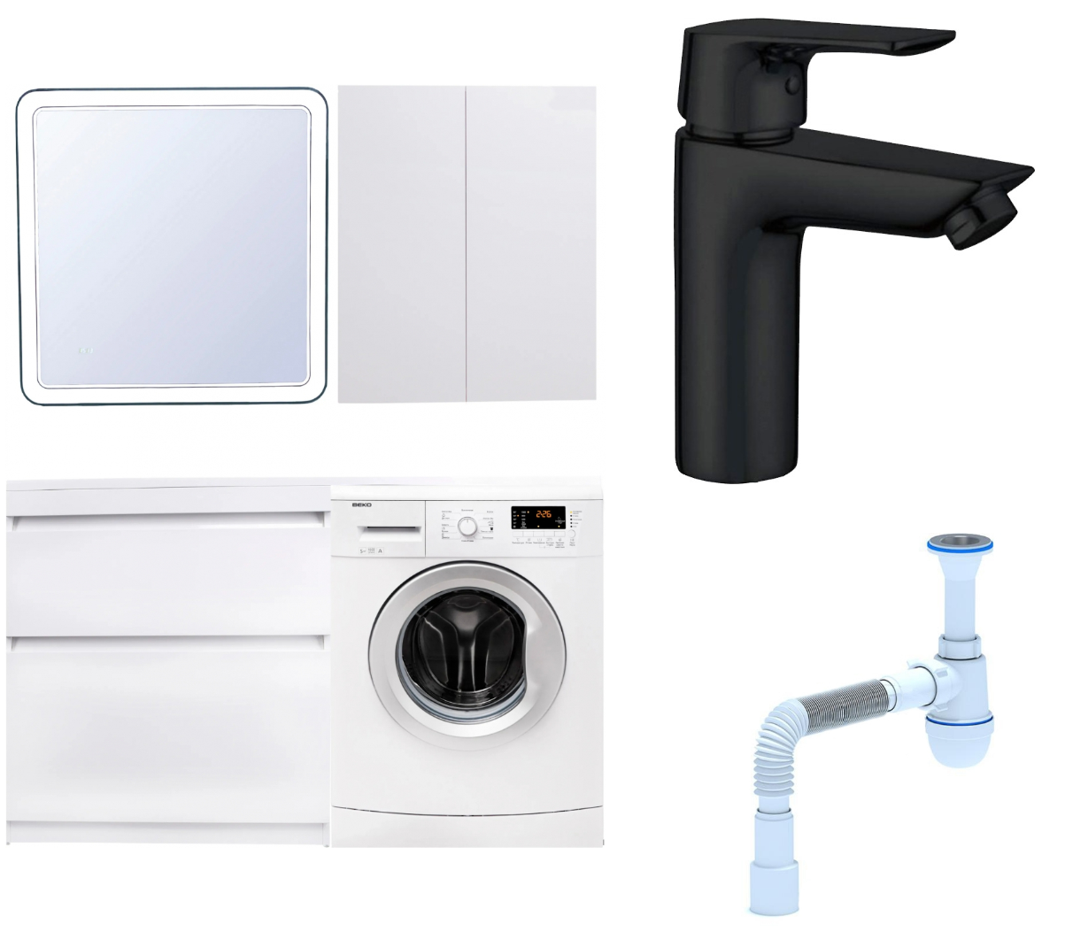 Комплект: Мебель для ванной Style Line Даллас 140 Люкс + Смеситель Aquanet Static AF330-10B + Сифон АниПласт 140947 + AF330-10B + C2015xrv