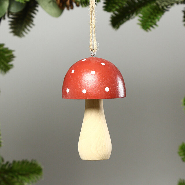 Деревянная елочная игрушка Мухоморчик 9 см, подвеска, Breitner, 22-6504R