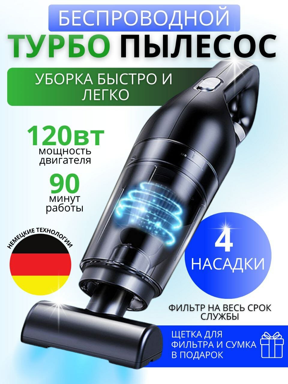 Пылесос для автомобиля беспроводной мощный, автомобильный, аккумуляторный, ручной портативный мини пылесос для салона машины и мебели