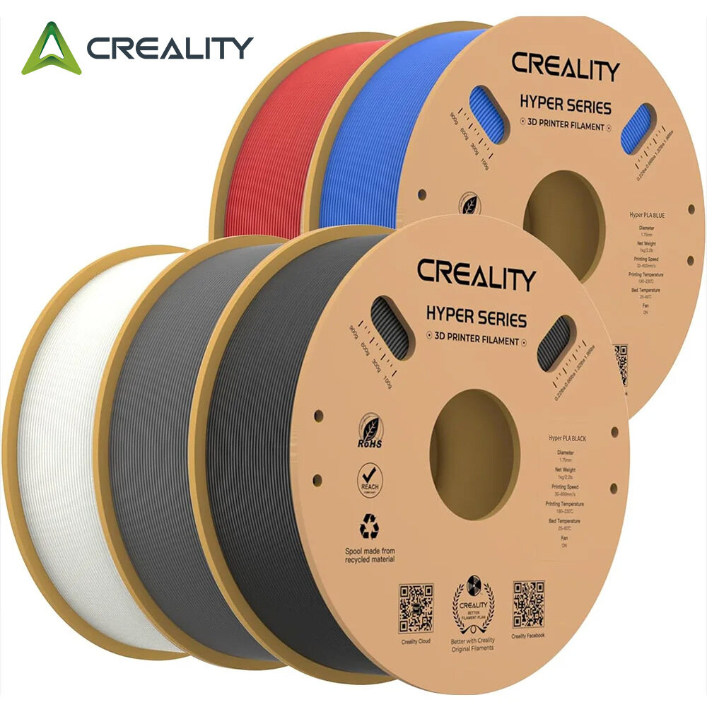 5kg Филамент Creality Hyper Series PLA plastics 3D Printing (Черный 1 кг+белый 1 кг+серый 1 кг+синий 1 кг+красный 1 кг）
