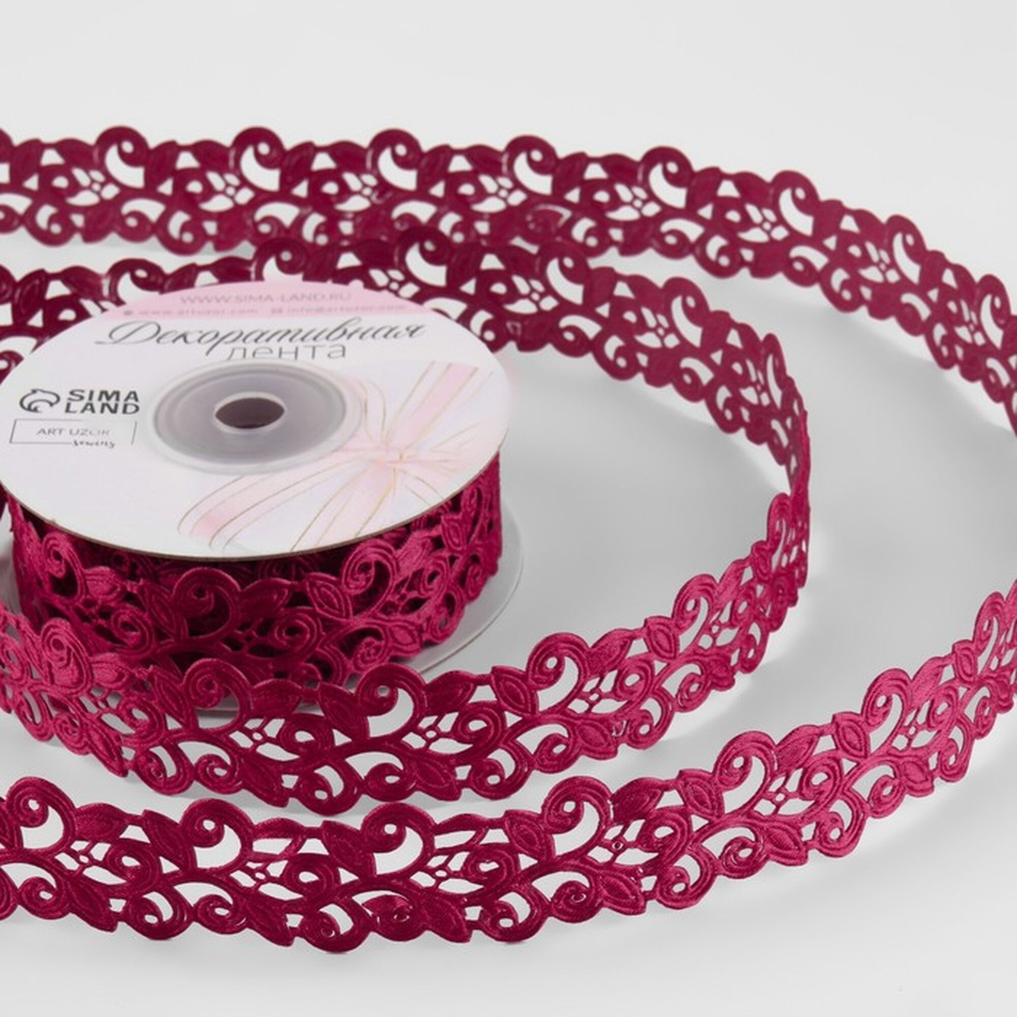 Лента фигурная Арт Узор «Вьюнчик», бумага, полиэстер, ширина 25мм, длина 9м, темно-розовая