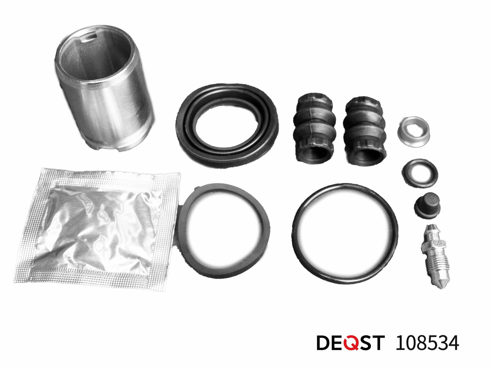 Ремкомплект суппорта Deqst 108534 с поршнем VW Passat (05-10), Ford S-Max/Galaxy (06-15), MB A (15-), CLA (13-), Scenic 3 (09-), Volvo S60 2 (10-), S80 2 (08-), XC60 (08-)