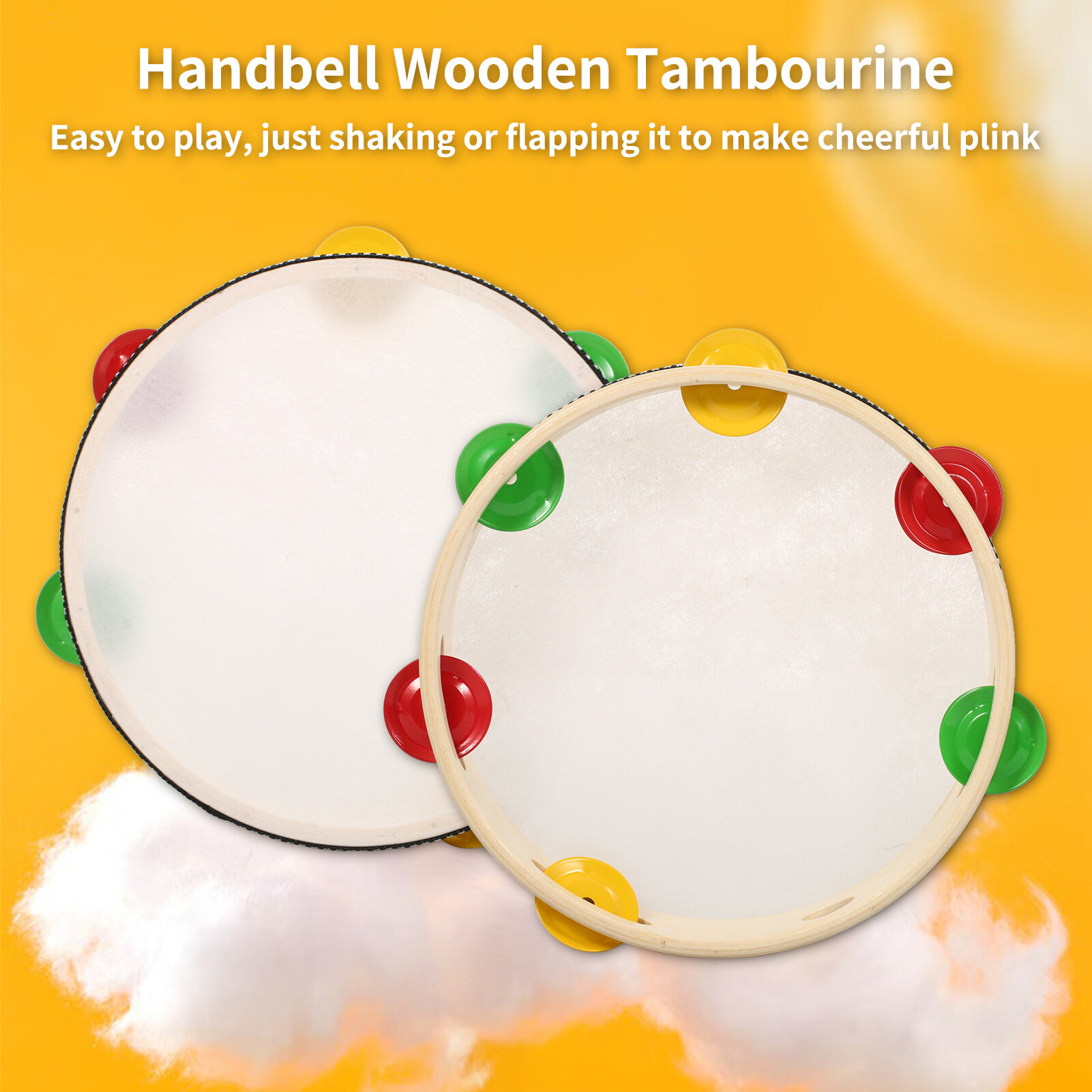 8-дюймовый деревянный ручной барабан-бубен с однорядными 6 металлическими тарелками, звенящий музыкальный ударный инструмент для детей и взрослых, подходит для использования в церкви