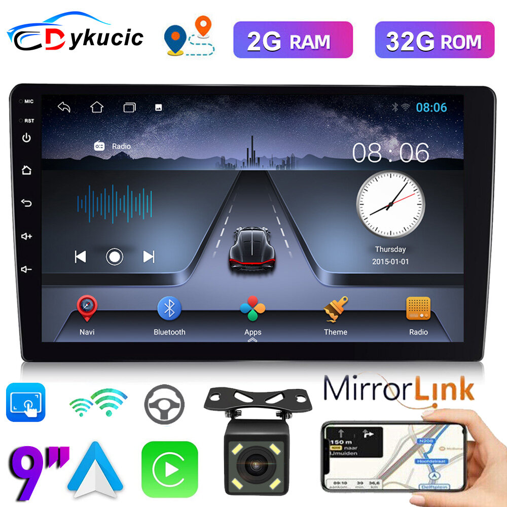 Android магнитола для авто. 2 din, 9", 2+32Gb.