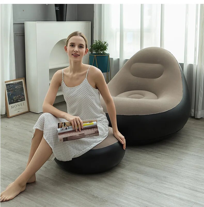 Диваны Lazy Couch — надувное, складное кресло, флокирование из ПВХ, уличный диван-кровать, с набором шезлонгов и надувным устройством, Бежевый