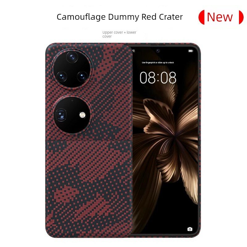 Чехол с камуфляжным узором красного цвета для Huawei Pocket 2 из кевлара защита свёрнутого экрана