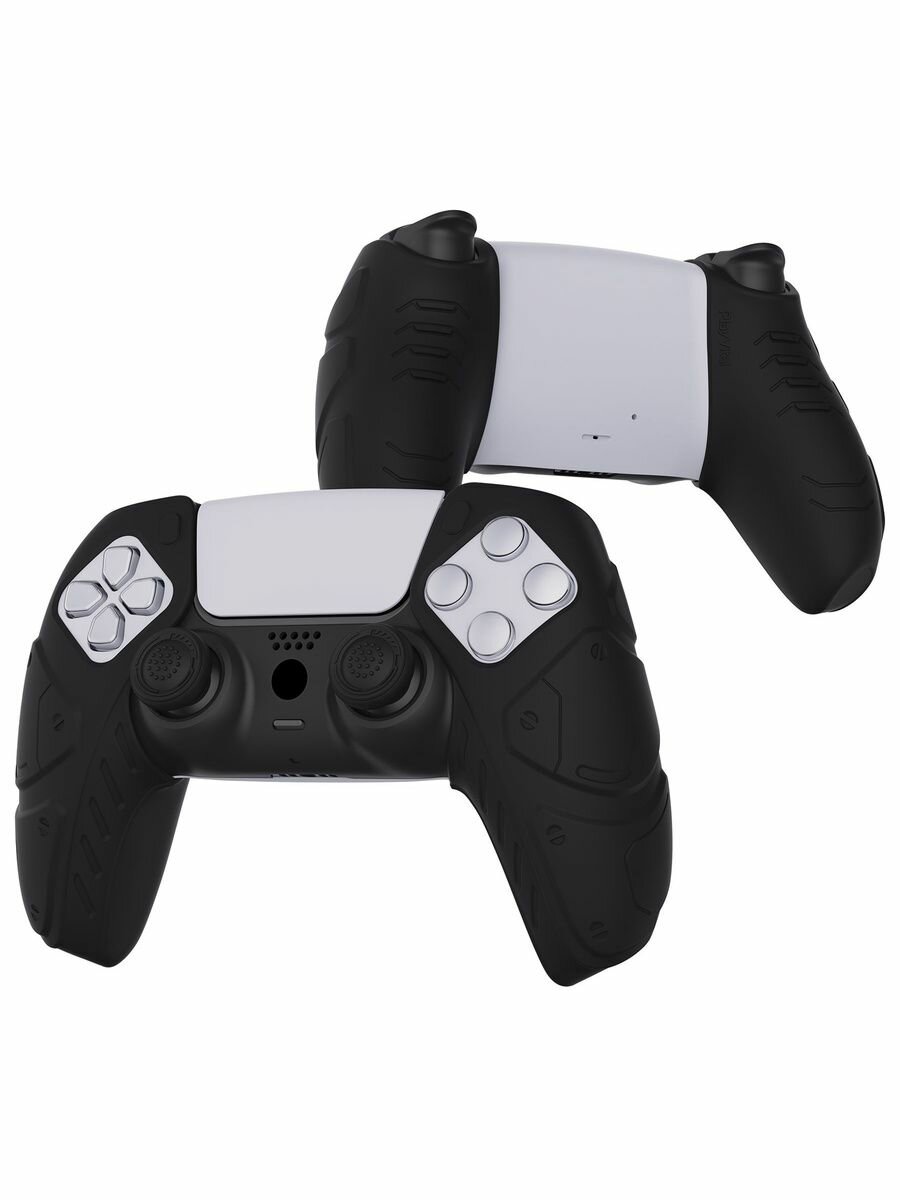 PlayVital Чехол для контроллера PS5, мягкий силиконовый с насадками на стики, чёрный