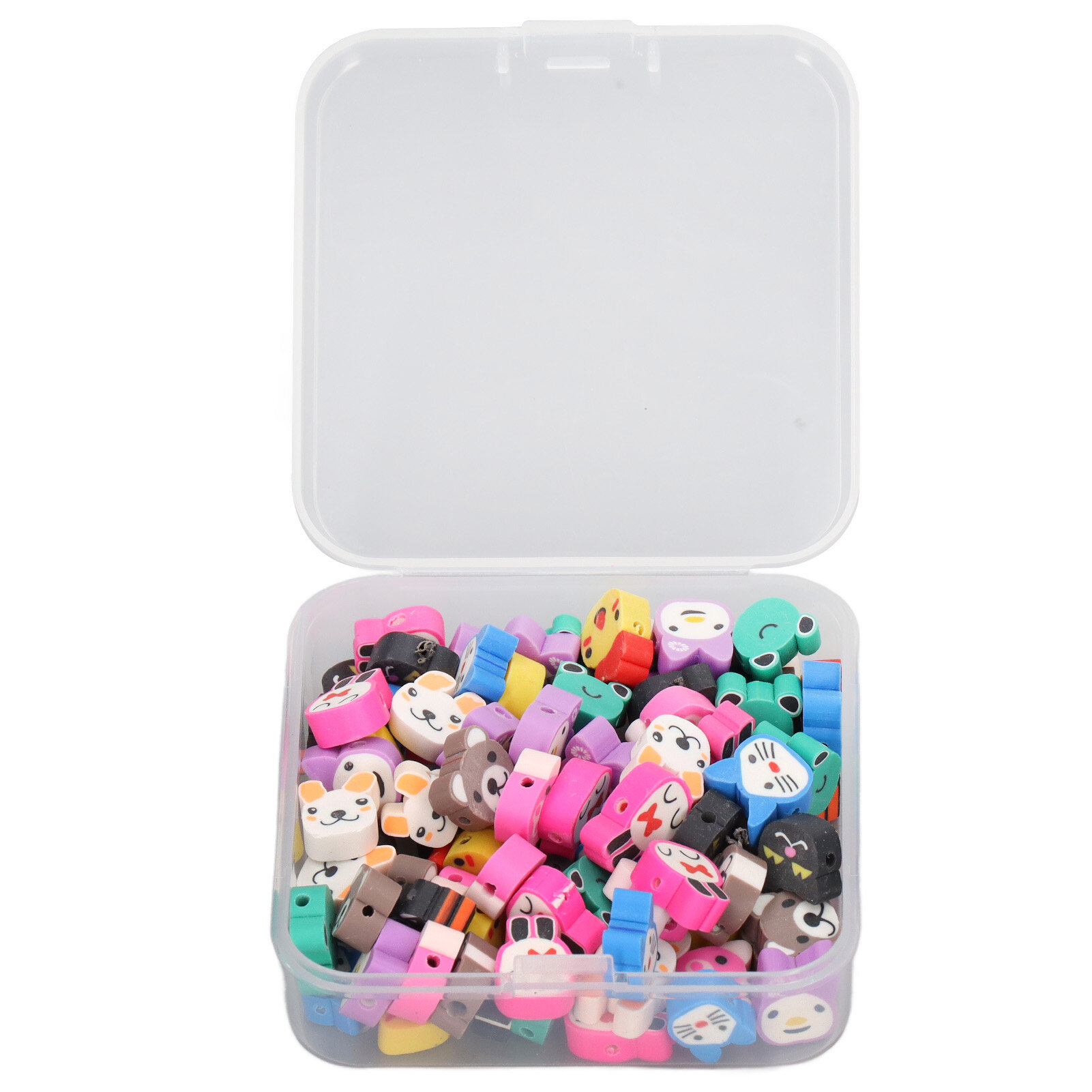 100 шт. бусин из полимерной глины с милым дизайном в виде улыбающегося животного, экологически чистые, яркие цвета для изготовления ювелирных изделий и аксессуаров для поделок