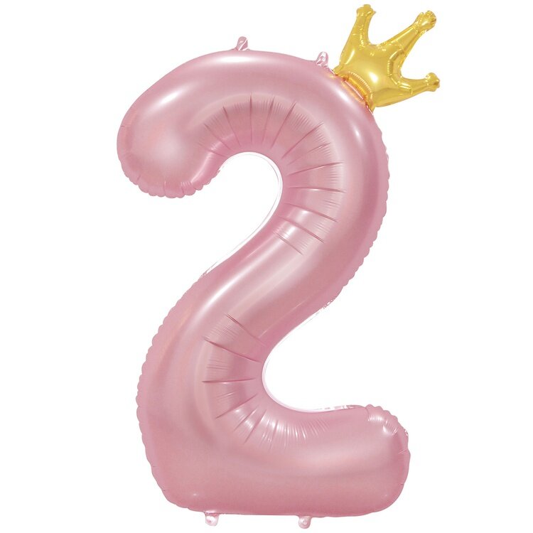 Воздушный шарик Веселая затея цифра 2, корона, 45", розовый