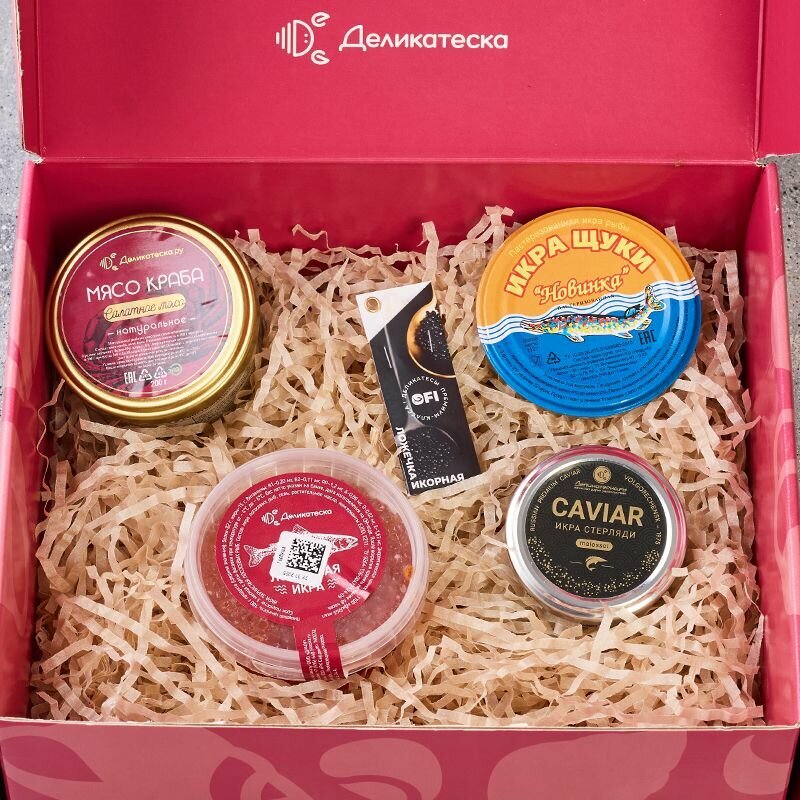Подарочный набор "Жизнь удалась" 3 вида икры: горбуши, стерляди, щуки + крабы!