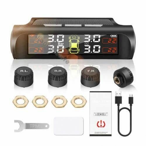 TPMS Система контроля, давления в шинах Солнечная автомобильная сигнализация Пресс-сигнал, ЖК-дисплей Предупреждение о температуре, с 4 внешними датчиками