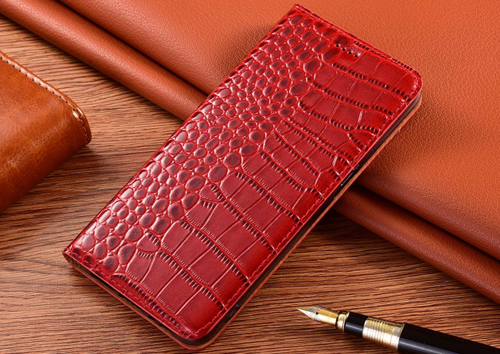 Чехол-книжка MyPads Premium Croco di lusso из натуральной кожи для Xiaomi 12 / Xiaomi 12X красный