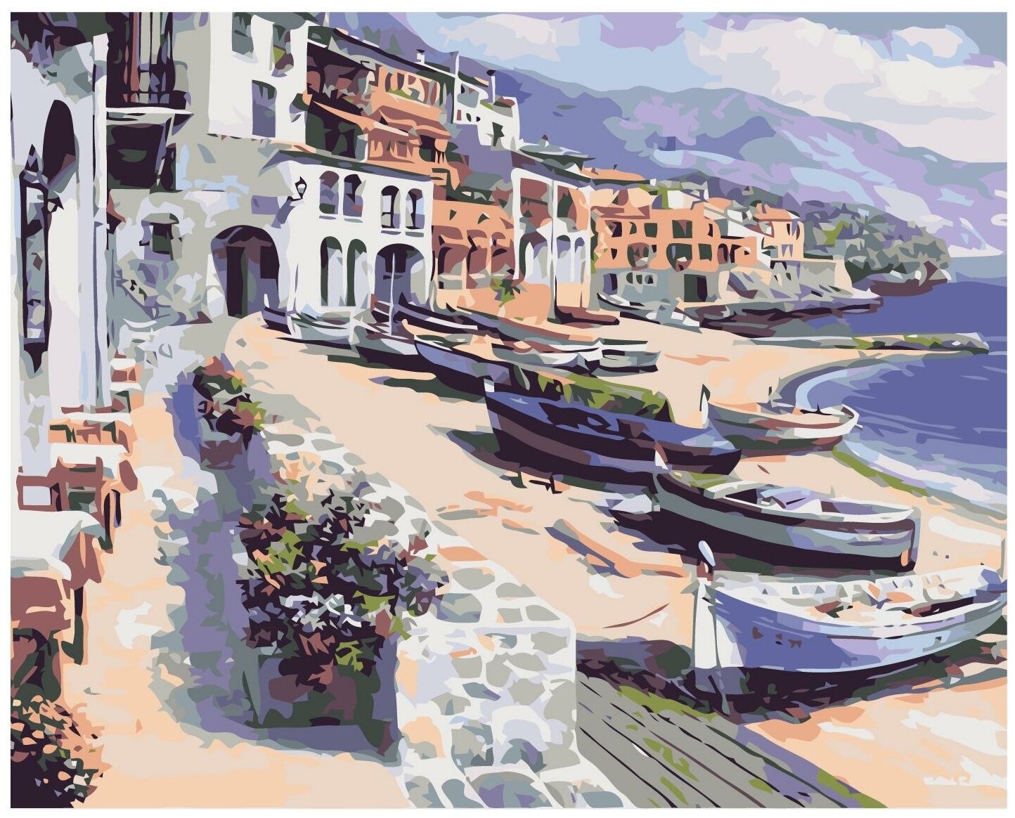 Лодки на побережье Раскраска по номерам на холсте Живопись по номерам