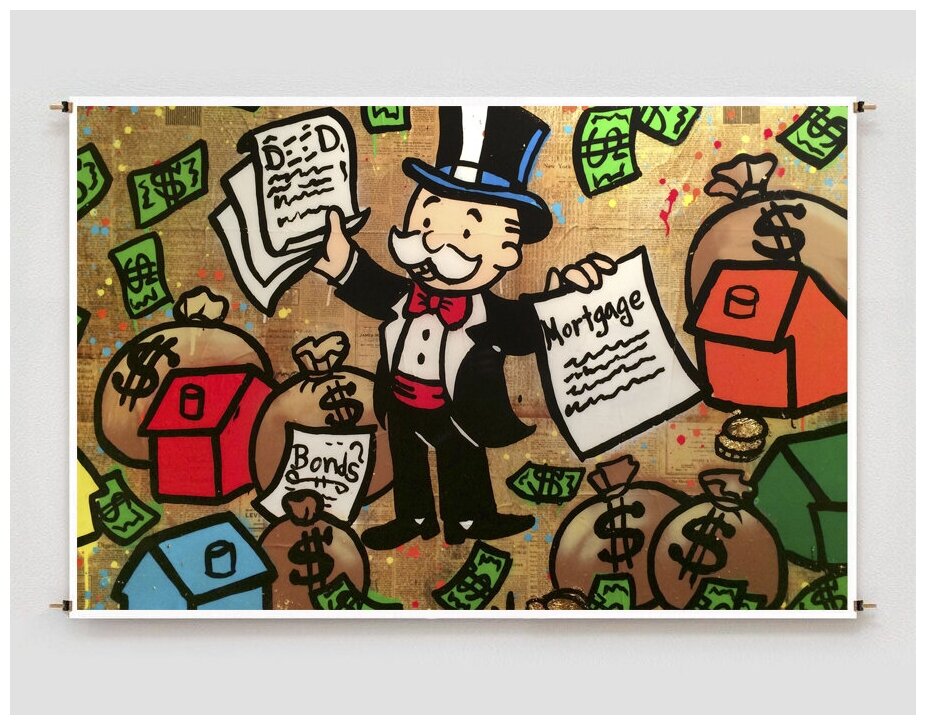 Постер плакат для интерьера "Монополия". Денежная картина Alec Monopoly / Декор квартиры. Подарок другу. A3 (297 x 420 мм)