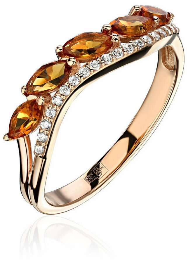 Кольцо, красное золото, 585 проба, фианит, цитрин