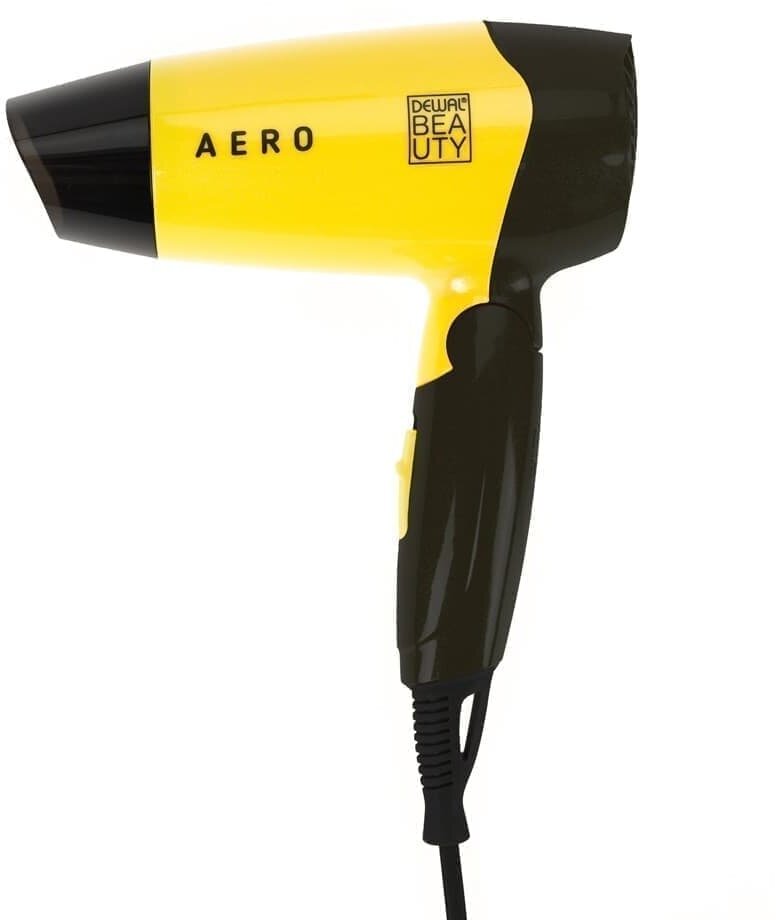 Фен DEWAL BEAUTY Aero Yellow, дорожный, жёлтый, 1400 Вт, 1 насадка