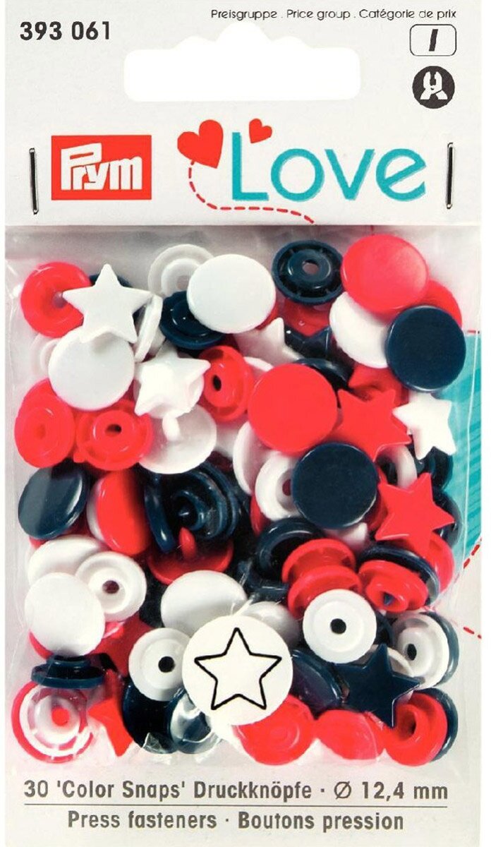 PRYM 393061-BM22 PL Color Snaps Звезда кнопки диаметр 12,4 мм 30 шт красный белый синий