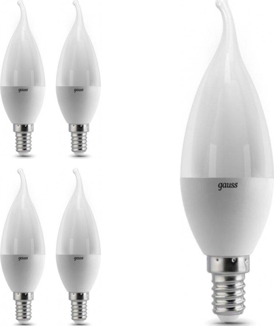 Светодиодная лампа Gauss Black 6.5W эквивалент 60W 3000K 520Лм Е14 свеча на ветру (комплект из 4 шт.)