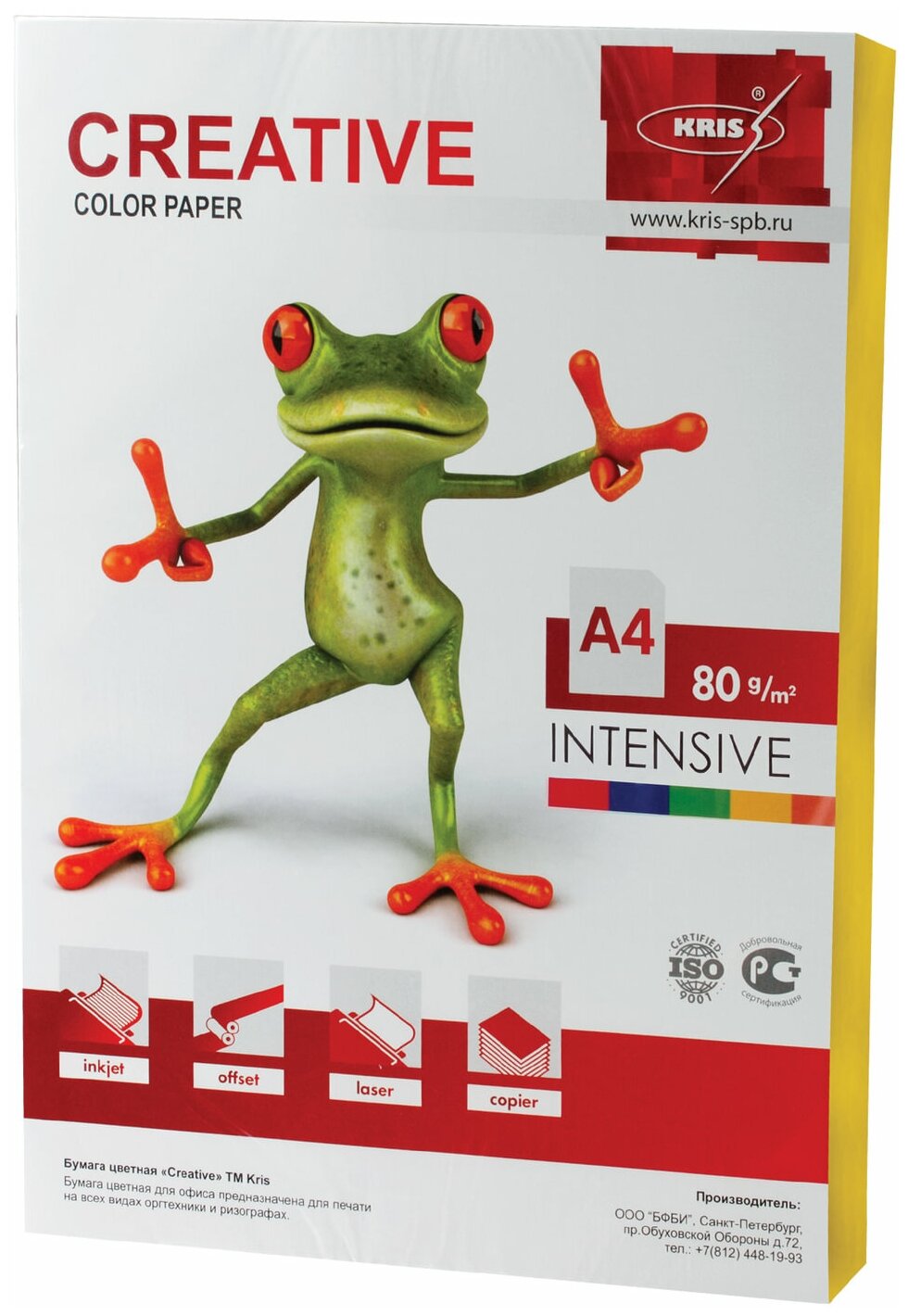 Цветная бумага Creative Color, А4, 80 г/м2, 100 листов, интенсив, желта (БИpr-100ж)