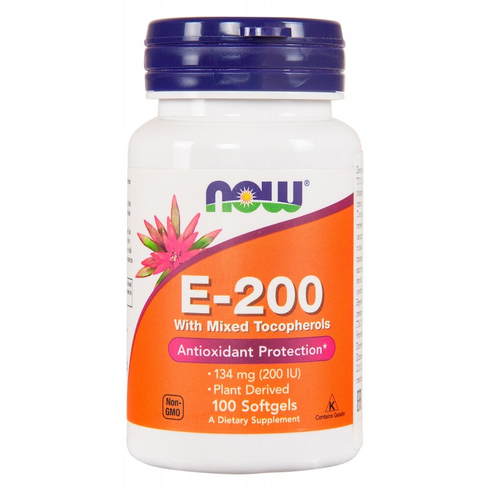 NOW E-200, With Mixed Tocopherols / 100 капсул гелевых