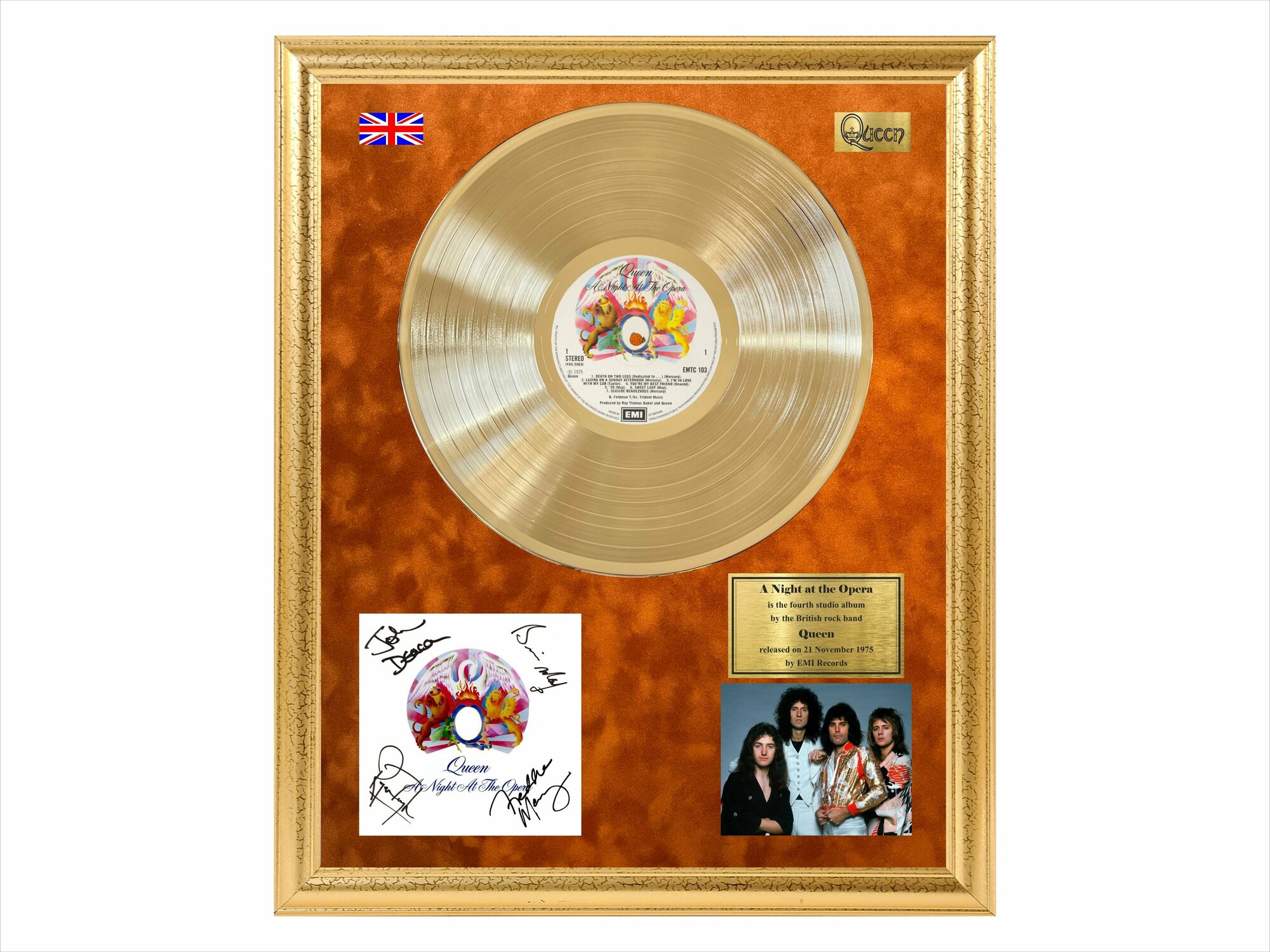 Queen a night at the opera золотой винил в рамке 45х55