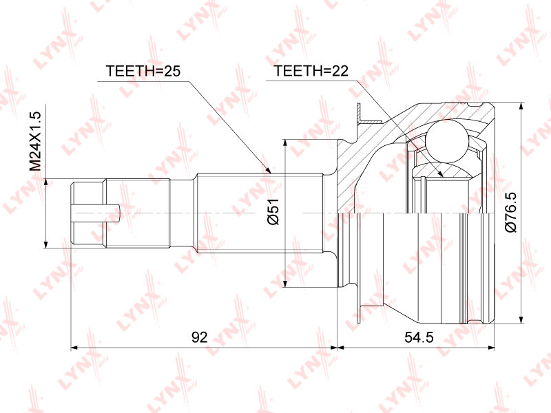 ШРУС наружный LYNXauto CO-3872. Для CHEVROLET Cobalt 13-17